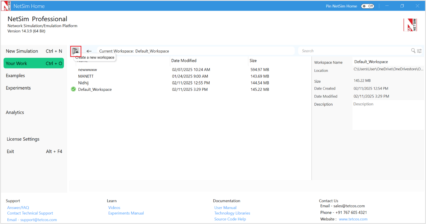 Workspaces and Experiments — NetSim v14.4 Help documentation