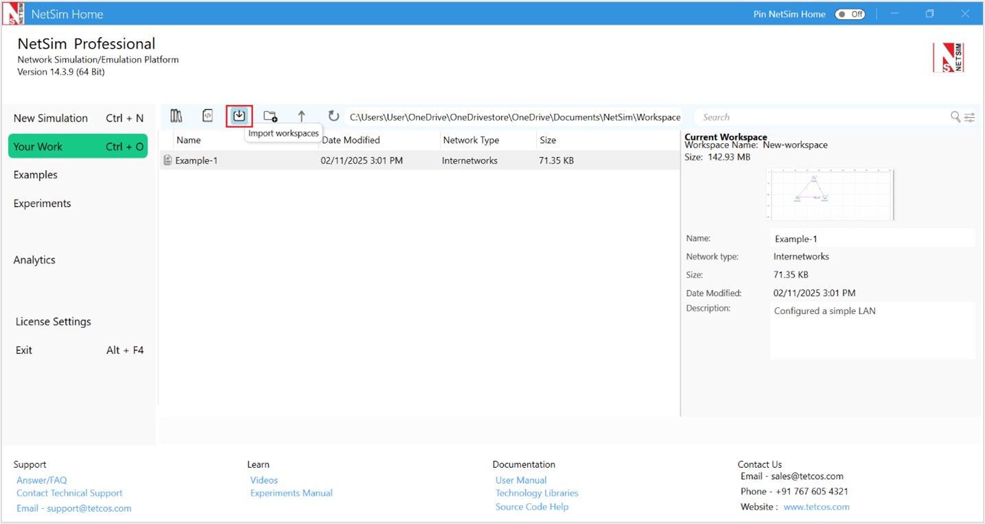 Workspaces and Experiments — NetSim v14.4 Help documentation